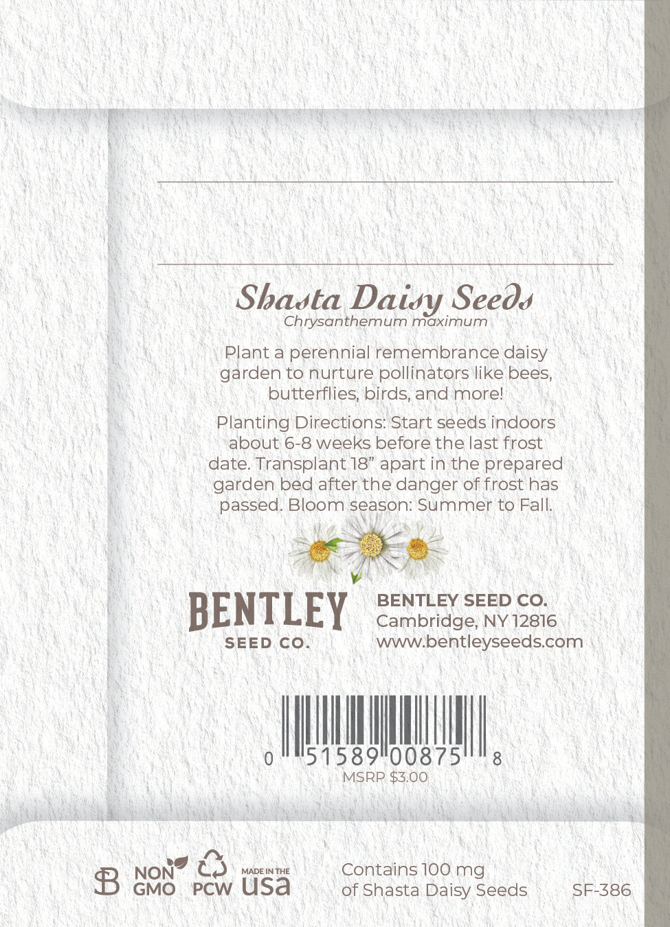 With Deepest Sympathy - Shasta Daisy Seed Packets | Bentley Seeds