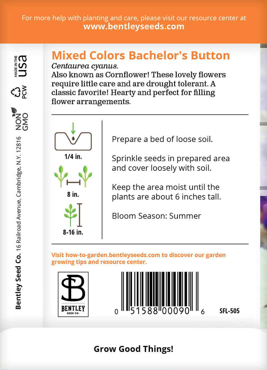 Bachelor's Button Flower Seed Packets | Bentley Seeds