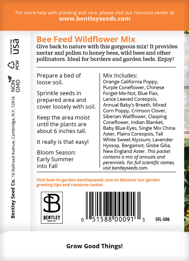 Wildflower, Bee Feed Wildflower Mix Seed Packets Heirloom Seeds Fast ...