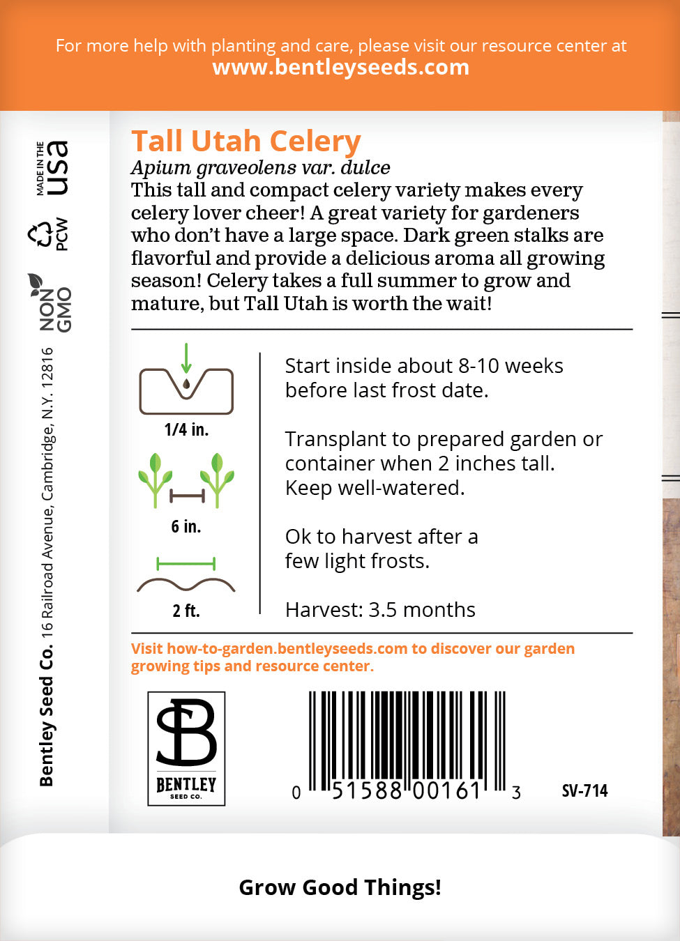Celery, Tall Utah Seed Packets | Bentley Seeds