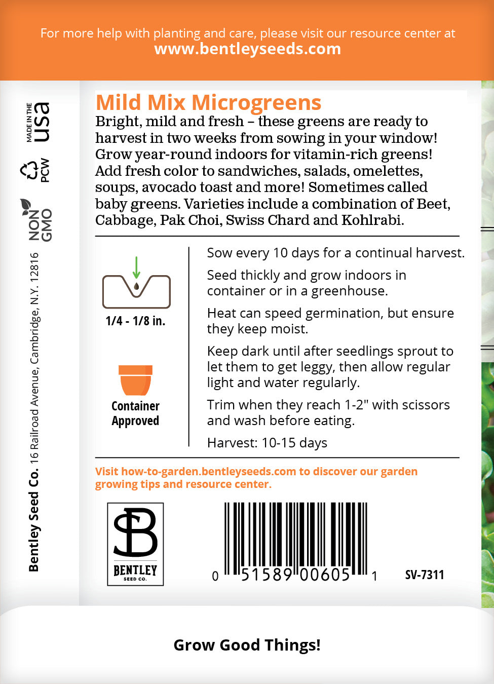 Microgreens, Mild Mix Seed Packets | Bentley Seeds