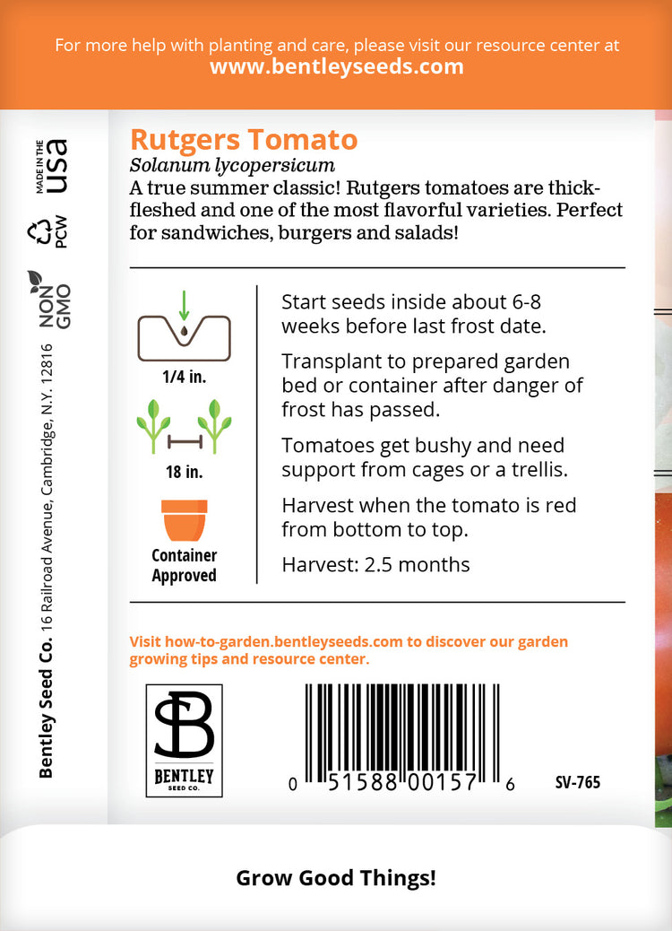 Tomato, Rutgers Seed Packets Organic Seeds Shade Tolerant – Bentley Seeds