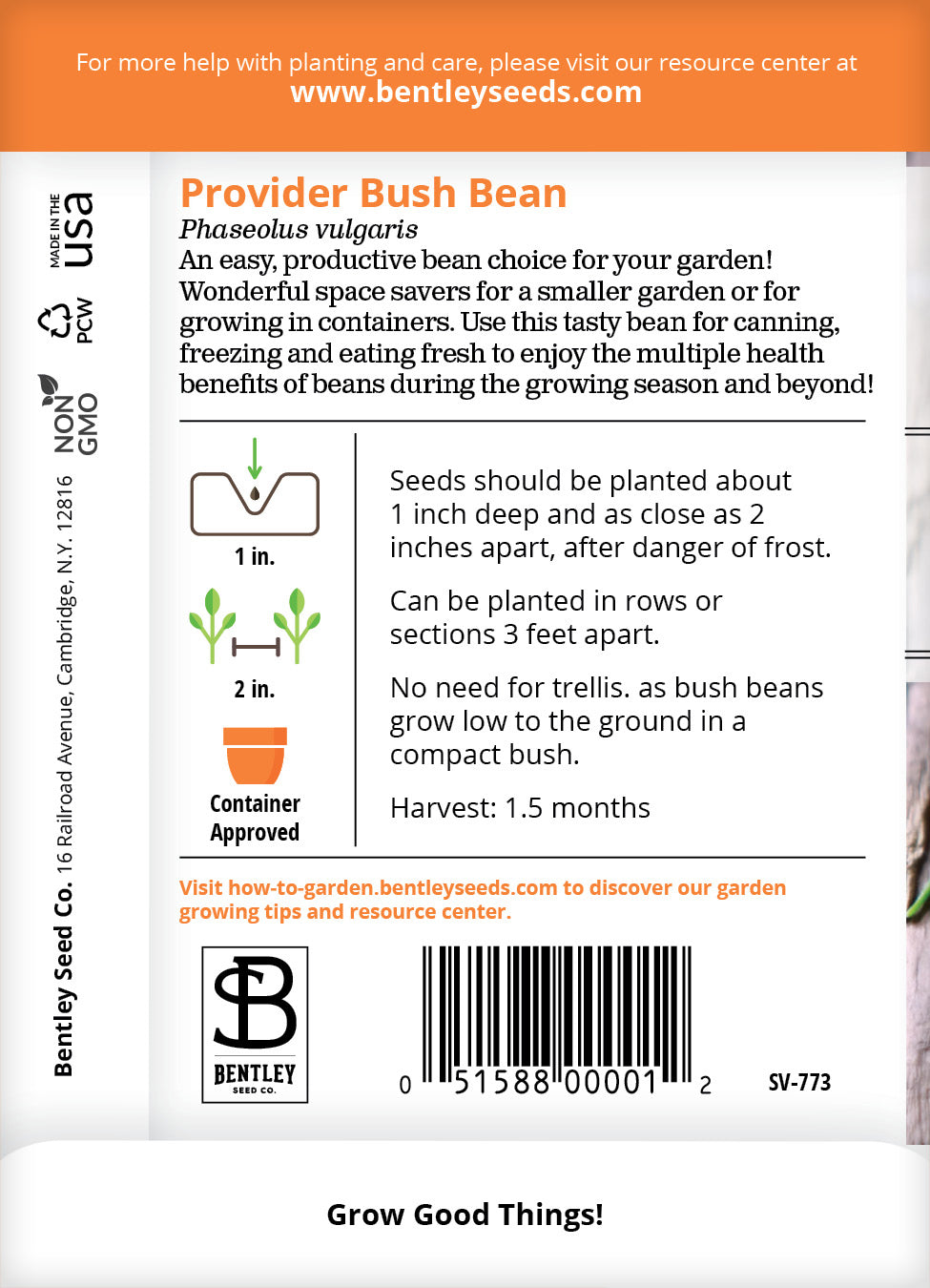 Beans, Provider Bush Bean Seed Packets | Bentley Seeds