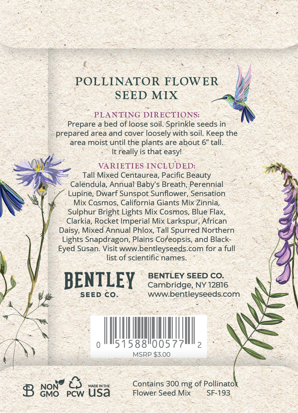 Help Pollinators Kraft Hummingbird - Pollinator Wildflower Seed Packet ...